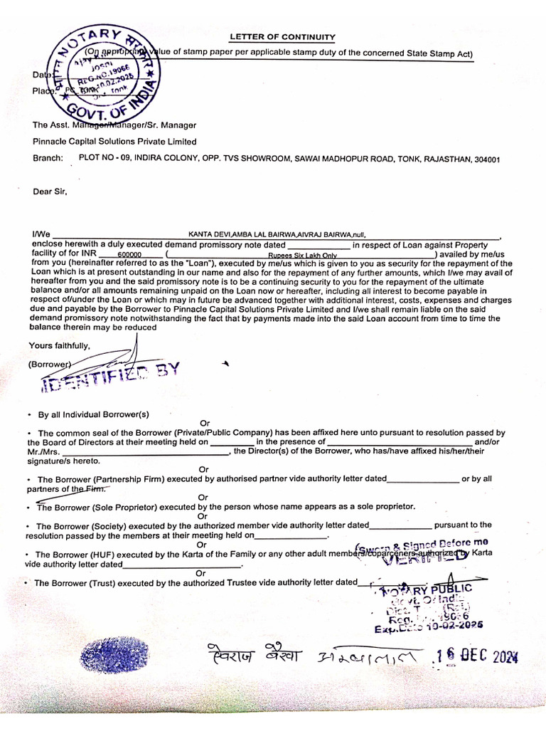 Letter of Continue With 100 Stamp | PDF