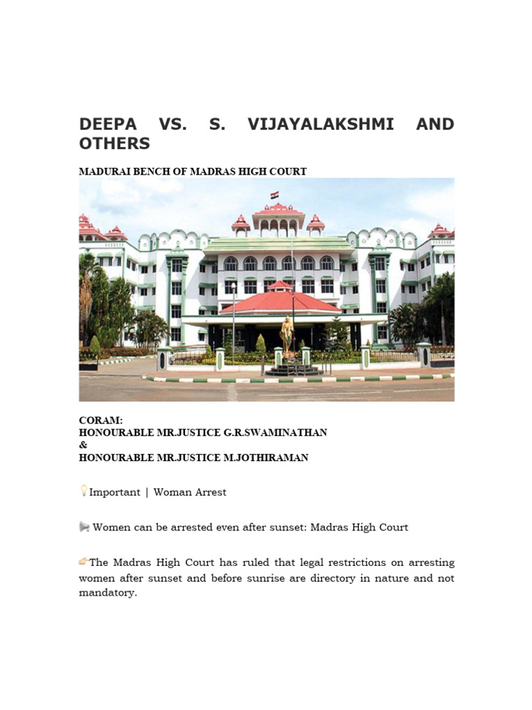 Judgement - Deepa vs. S. Vijayalakshmi and Others | PDF | Arrest | Search Warrant
