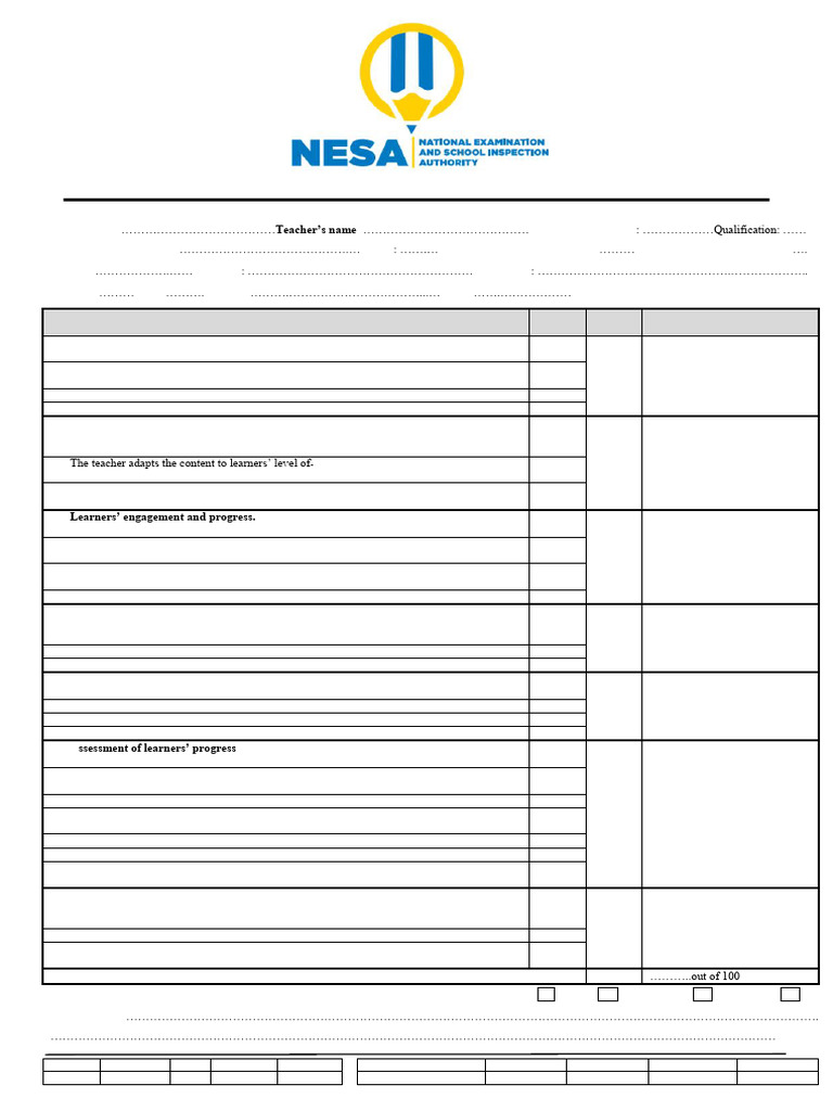 Lesson Evaluation Sheet | PDF | Learning | Teachers