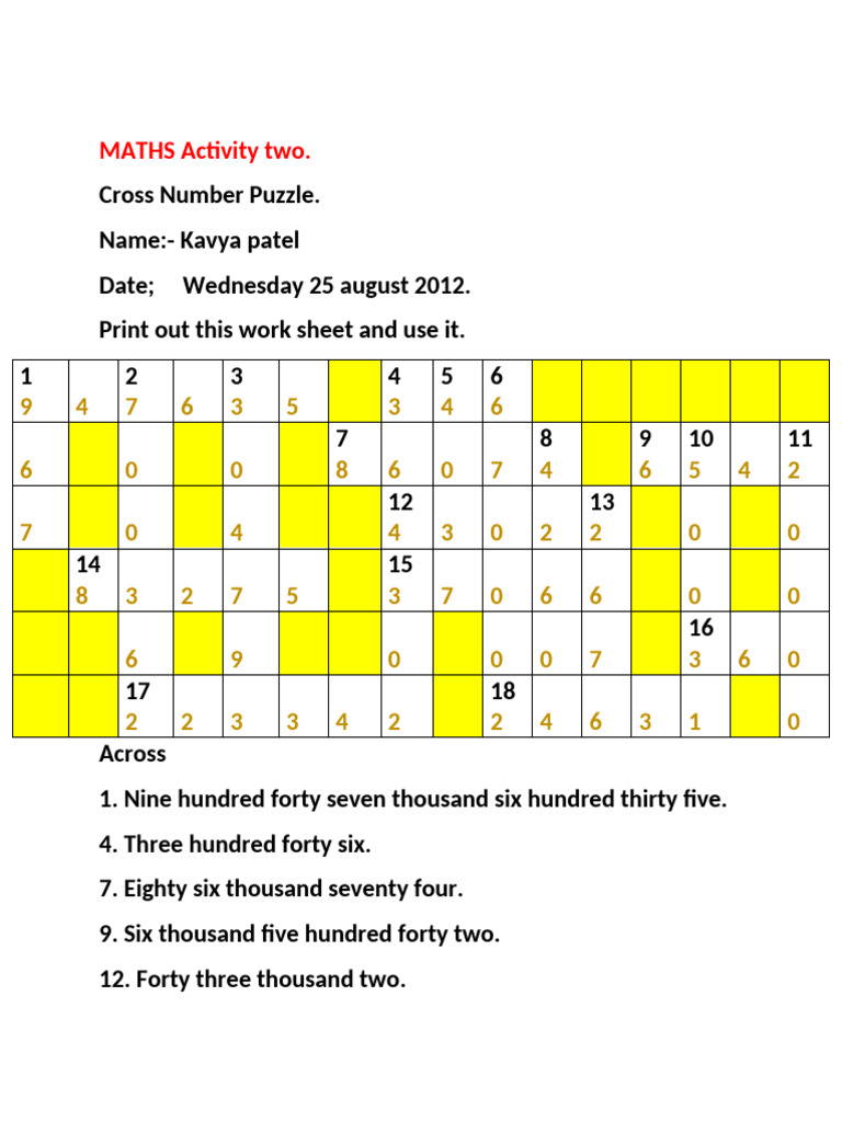 MATHS Activity Two 25th August 2021. | PDF