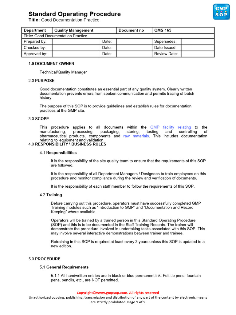 QMS-165-Good-Documentation-Practice-sample | PDF | Verification And ...