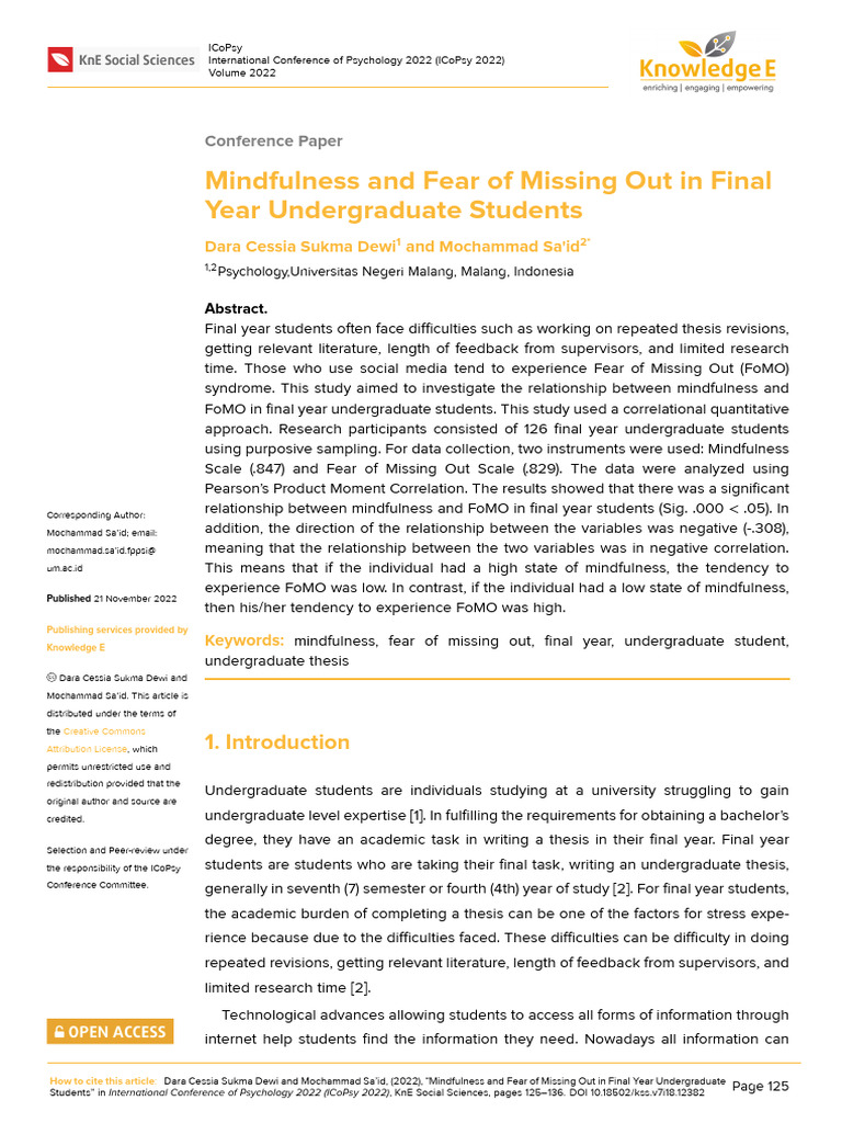 Mindfulness Reduces FoMO in Students | PDF | Mindfulness | Emotions