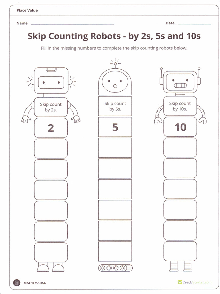 Skip Counting Robots 2's, 5's, 10's | PDF