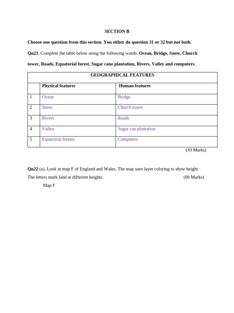 Y7 Geography Exam Section B 2021 08TH June. | PDF