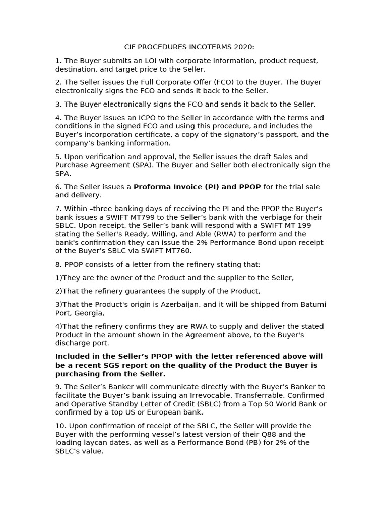 CIF Procedures for Incoterms 2020 | PDF | Letter Of Credit | Business