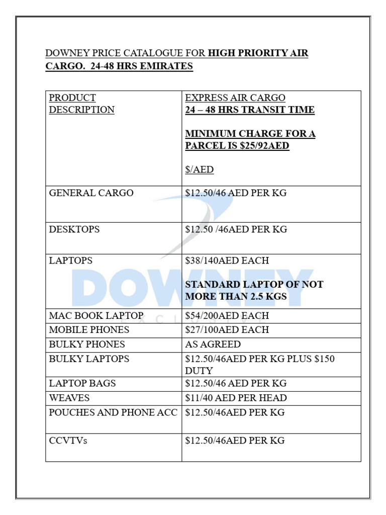Price Catalogue For High Priority Cargo. 1 | PDF