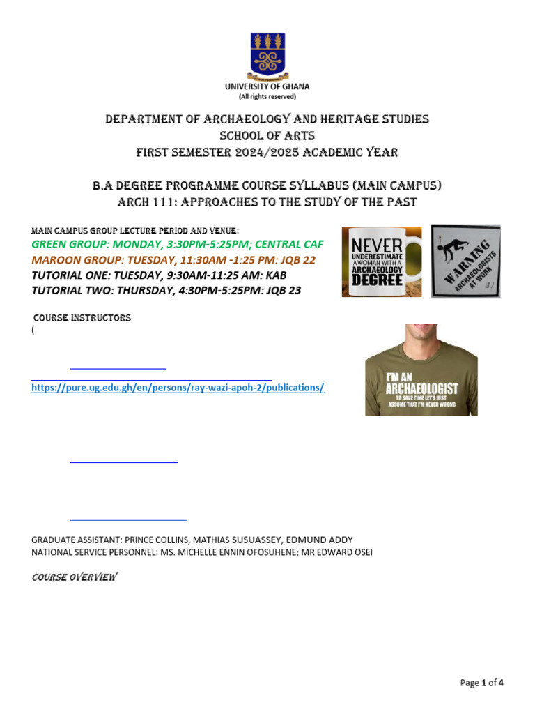 Arch 111 Course Outline 2025 | PDF | Lecture | Anthropology