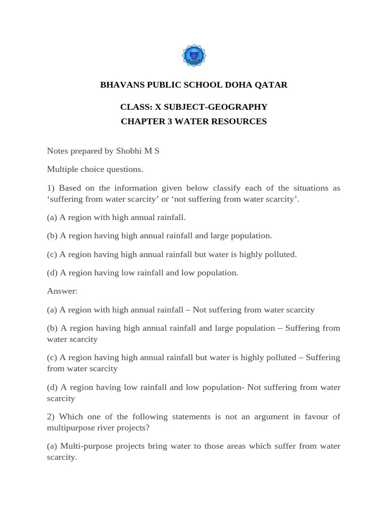 Water Resources: Geography Class X Notes | PDF | Water | Irrigation