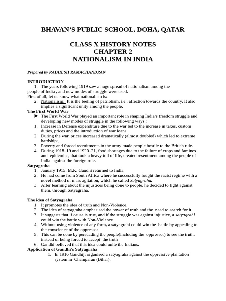 Nationalism in India: Class X History Notes | PDF | Mahatma Gandhi ...