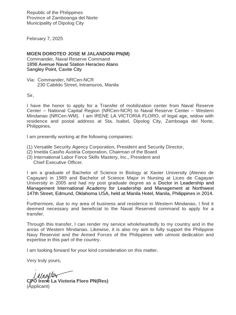 Letter of Intent Reservist | PDF