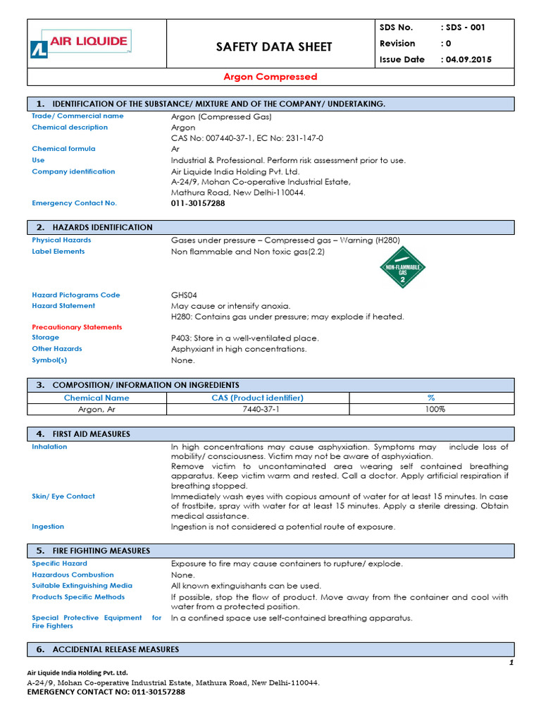 Sds 001 Argon Compressed | PDF | Hazards | Water