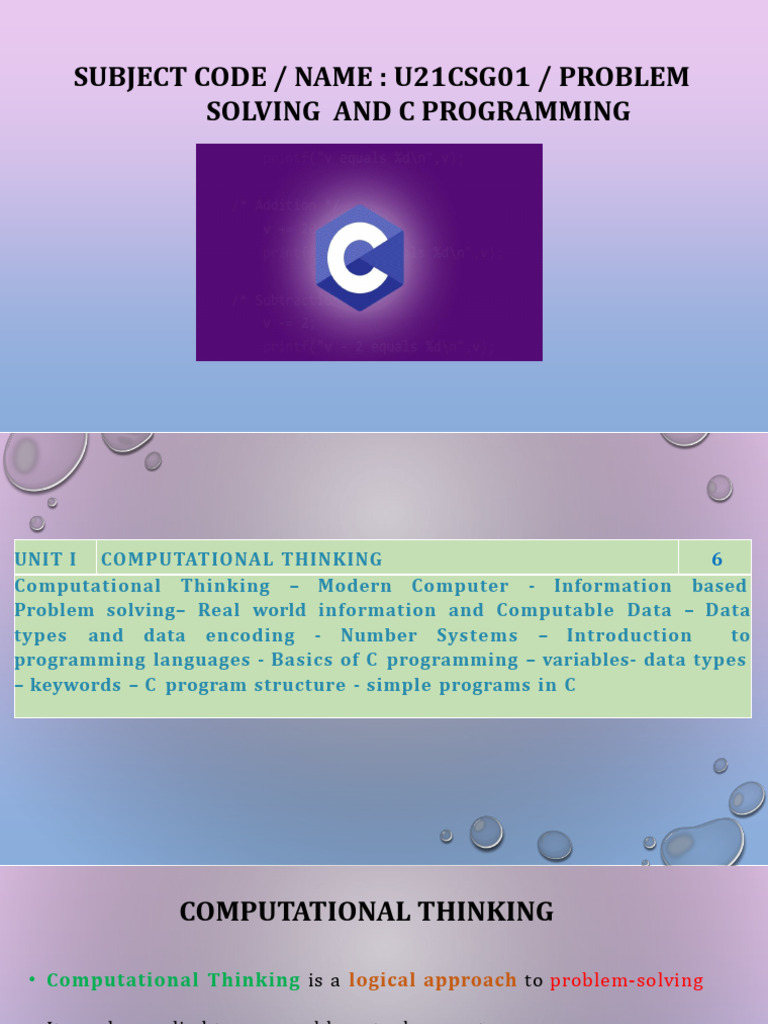 Unit 1 - Computational Thinking | PDF | Bit | Integrated Circuit