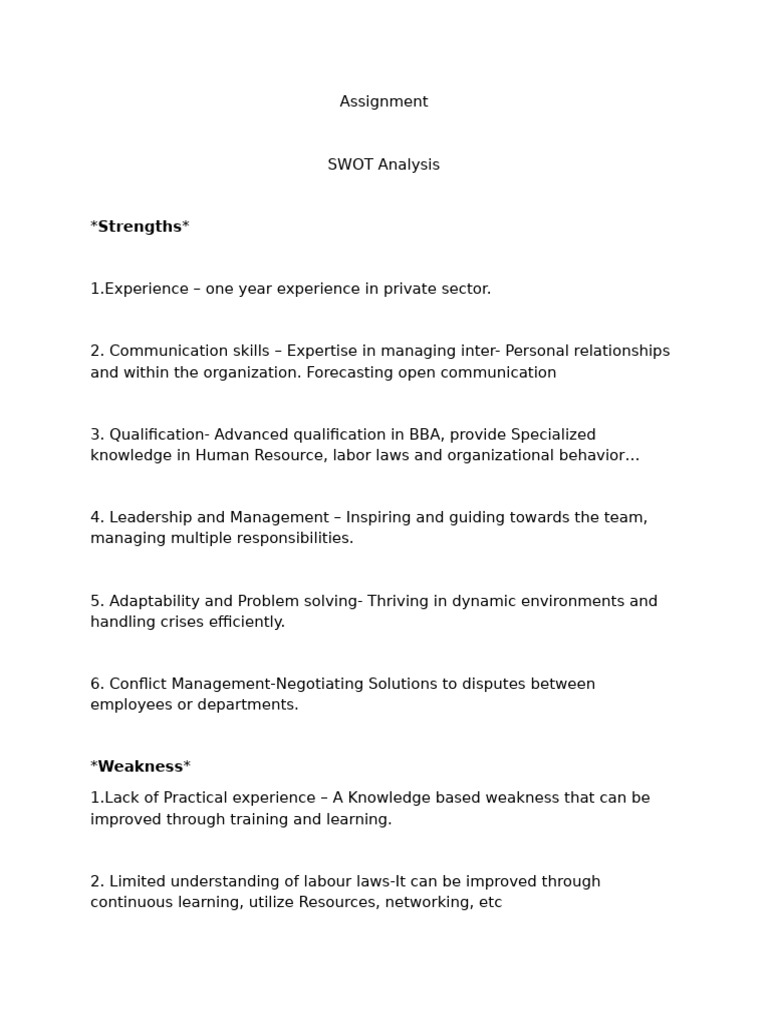 SWOT Analysis H.W | PDF