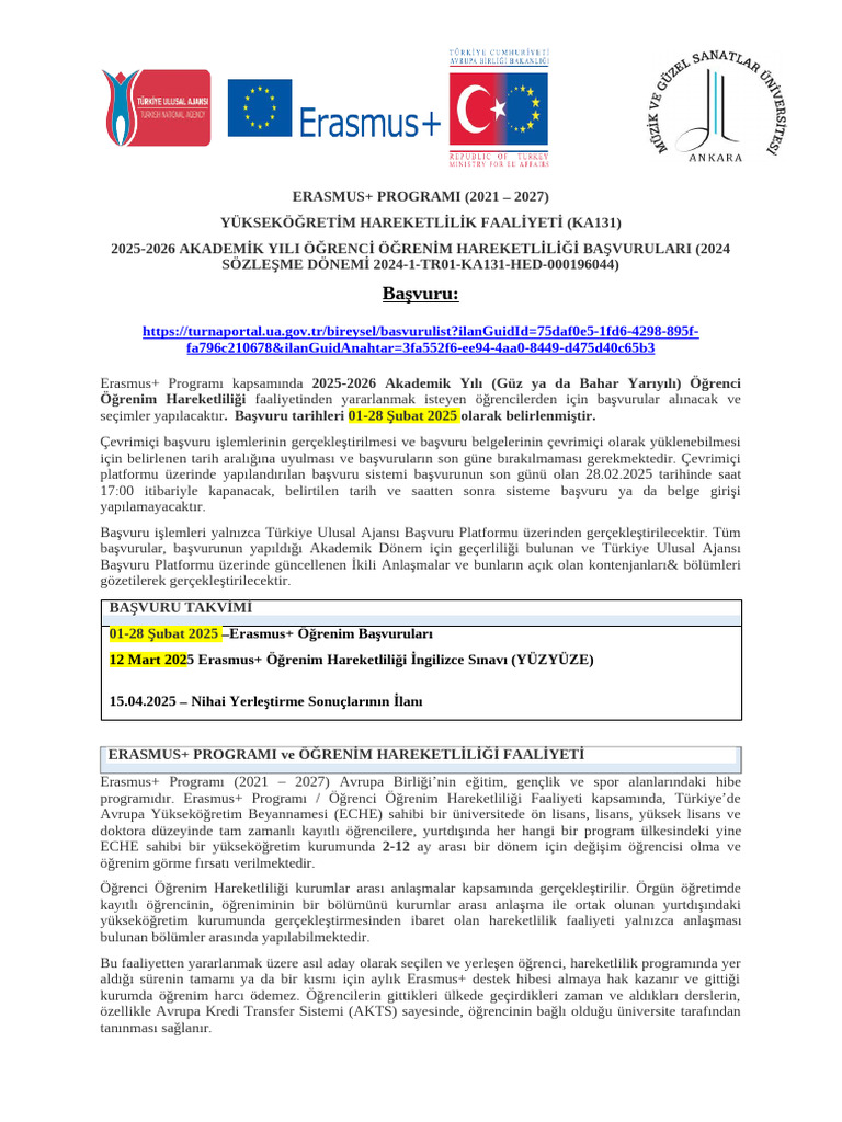 EK1 Erasmus Ogrenim Bilgi Notu 2024 2025 | PDF