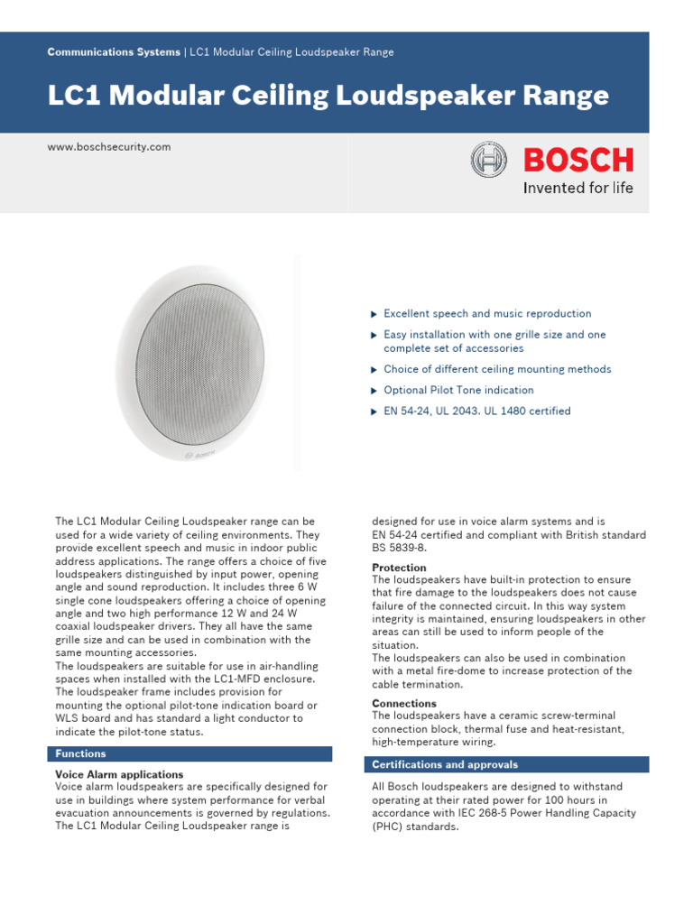 Modular Ceiling Loudspeaker Data Sheet | PDF | Loudspeaker | Electrical ...