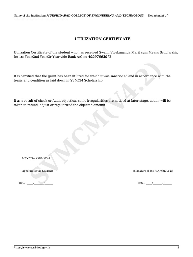 Utilization Certificate | PDF
