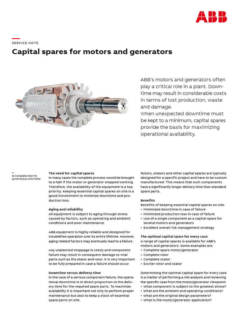 9AKK105389 - Service Note - Capital Spares For Motors and Generators ...
