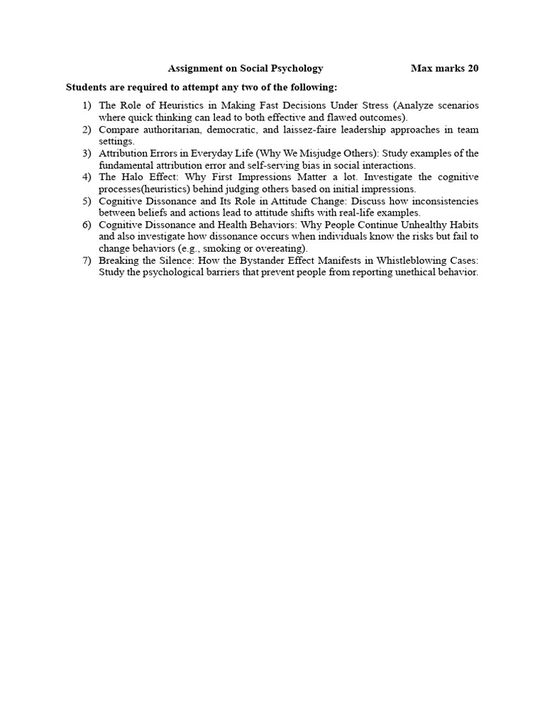 Social Psychology Assignment Topics | PDF