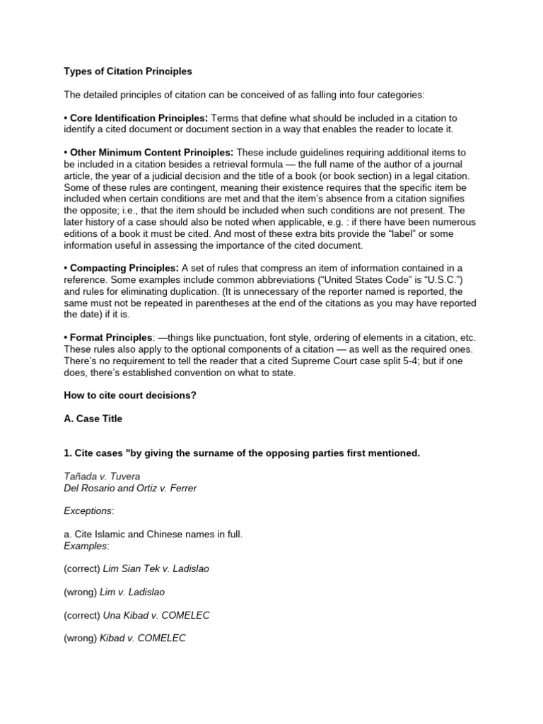Types of Citation Principles | PDF | Citation | United States Code