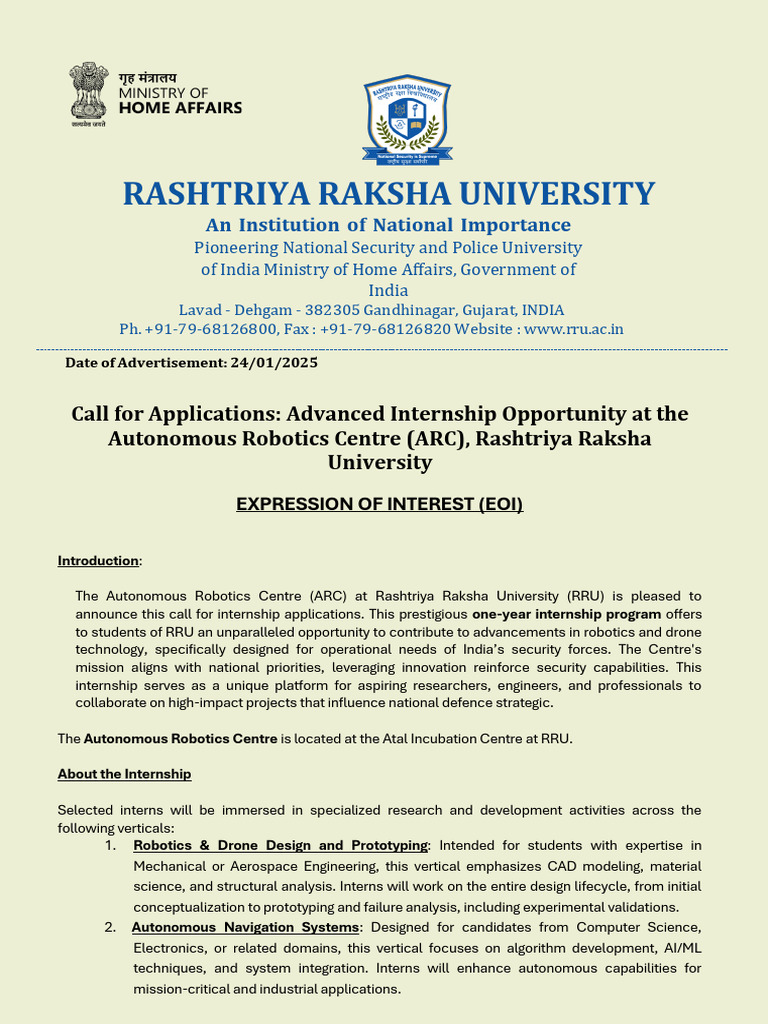 AUTONOMOUS ROBOTIC CENTRE_STUDENT INTERNSHIP | PDF | Engineering | Robotics