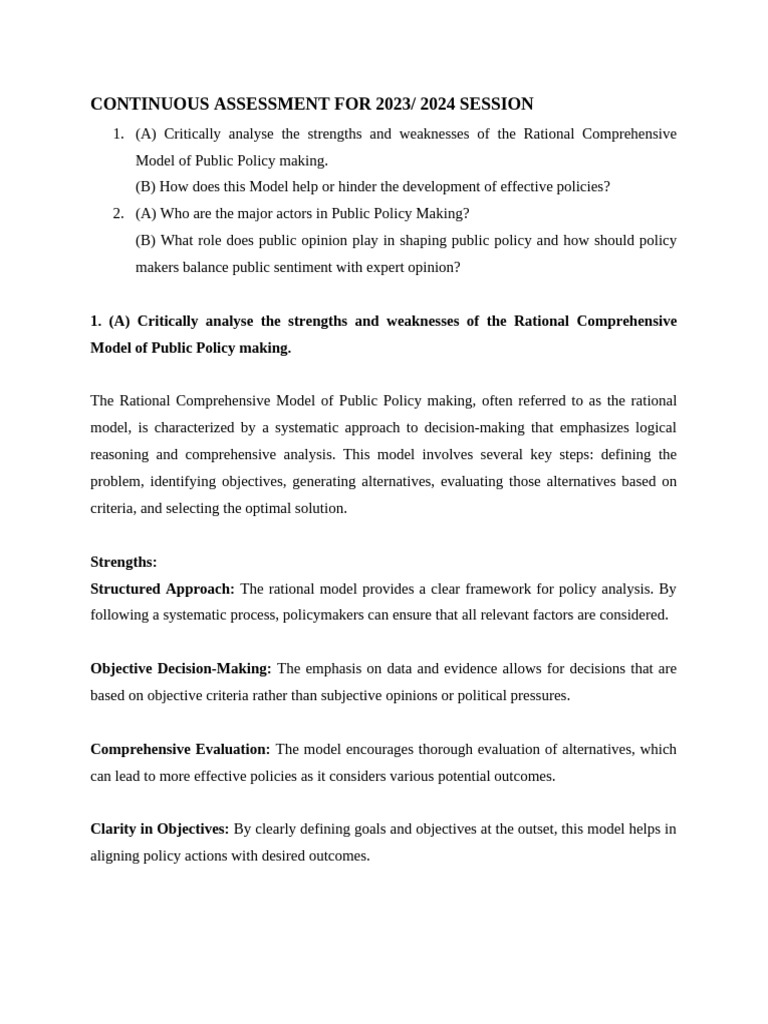 Continuous Assessment For Pad 312 | PDF | Policy | Rationality