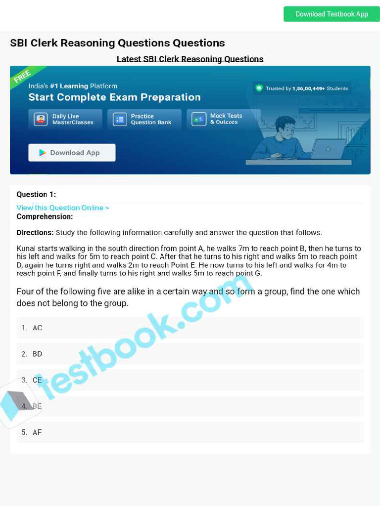 Sbi Clerk Reasoning Questions 637eec5b1ecaef1c5cea27c4 | PDF