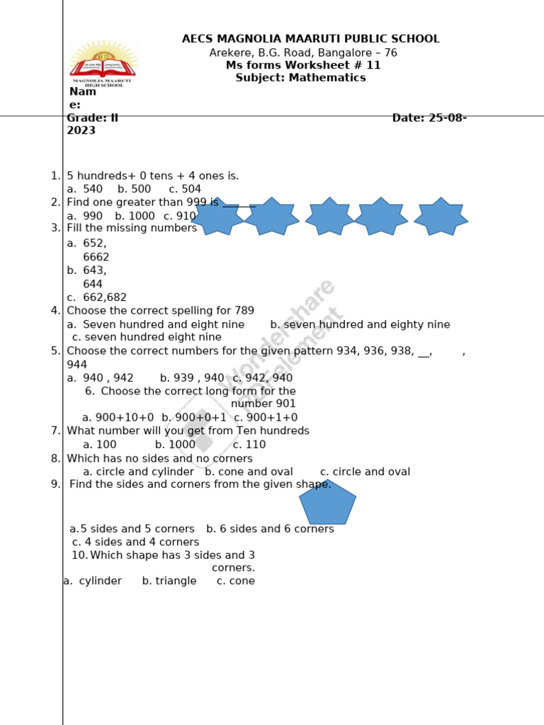MS Form Worksheet No. 11 | PDF