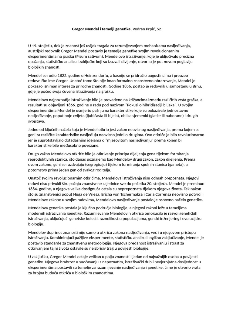 Gregor Mendel I Temelji Genetike | PDF