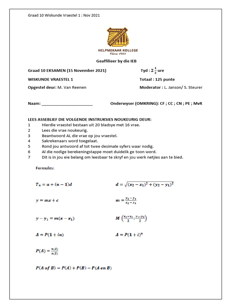 2021 - Gr.10 - Nov V1 | PDF