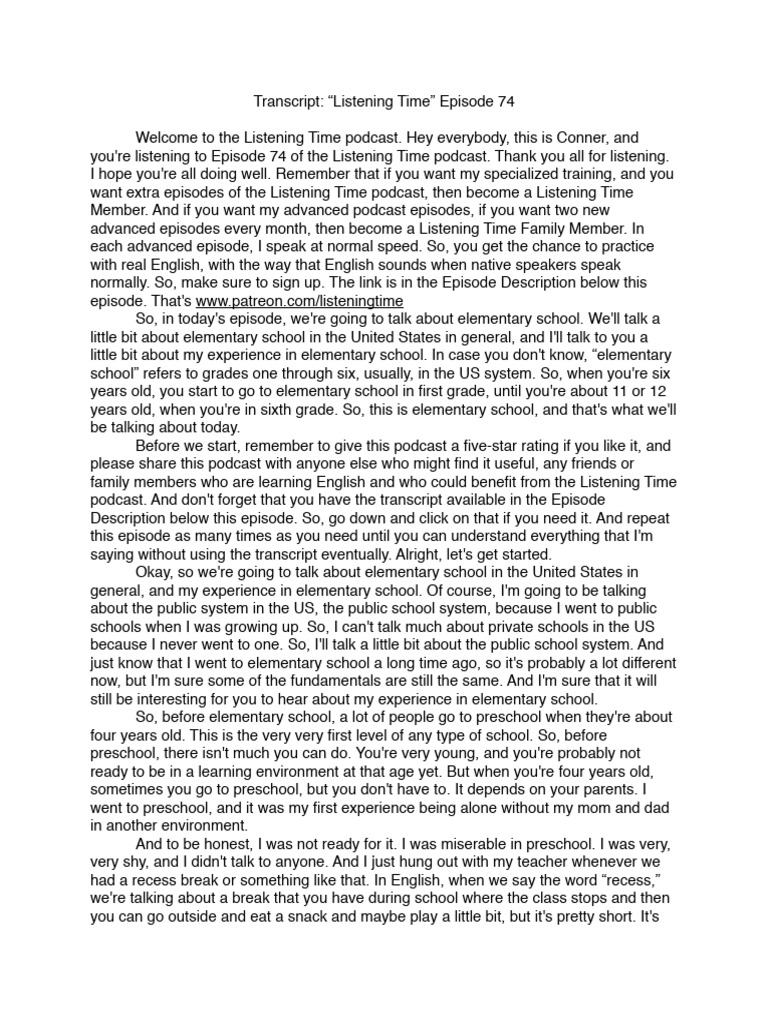 Episode 74 Transcript - Listening Time | PDF | Schools | Sea World