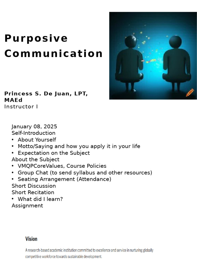 Introduction To Purposive Communication | PDF | Communication | Learning