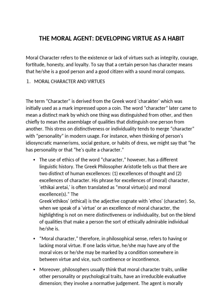 The Moral Agent Developing Virtue As A Habit | PDF | Virtue | Courage