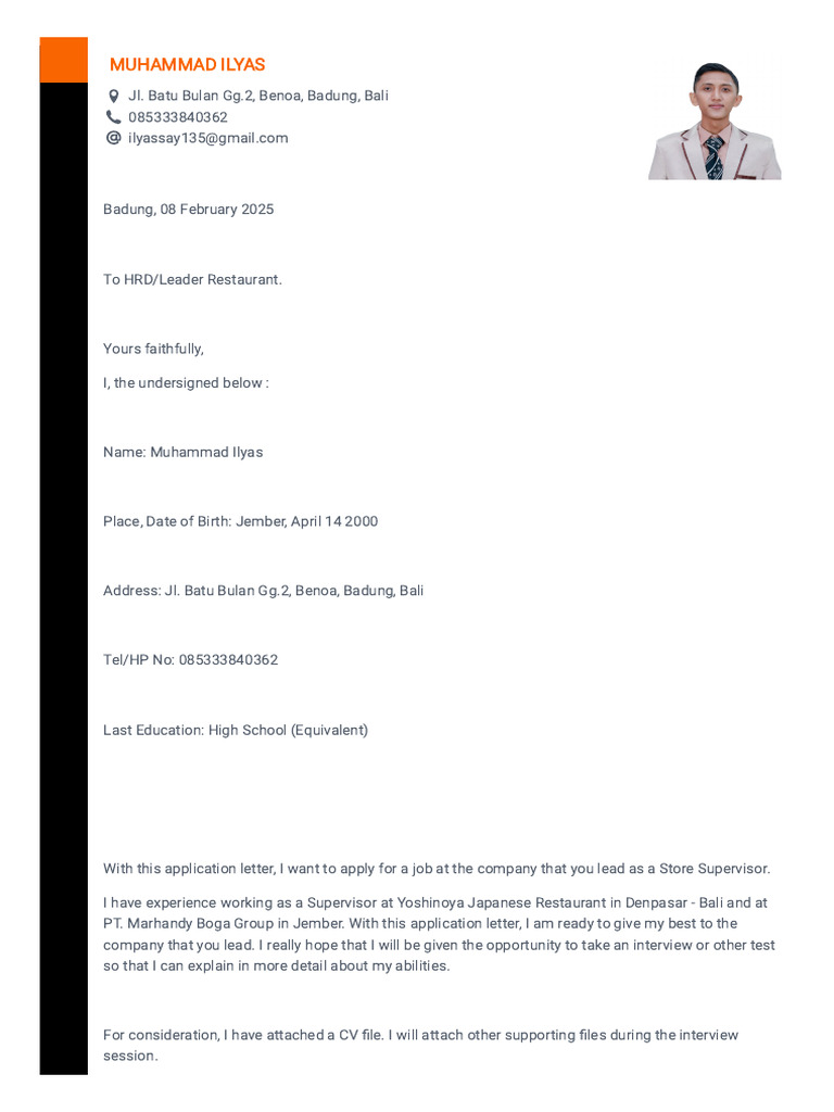 CV Supervisor Restaurant | PDF