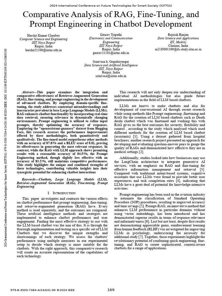 RAG, Fine-Tuning, and Prompt Engineering in Chatbots | PDF | Artificial ...