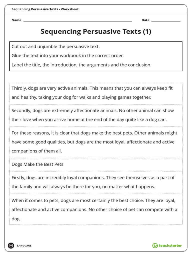 Sequencing Persuasive Texts Worksheet | PDF | Classroom | Homework