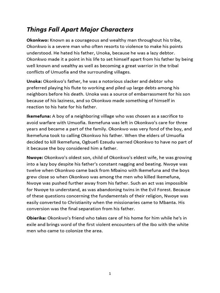 Things Fall Apart Major Characters | PDF | Religious Conversion ...