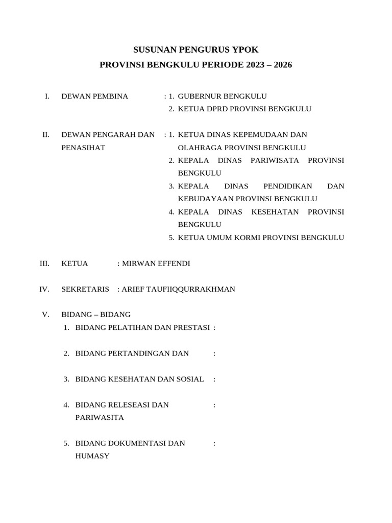 SUSUNAN PENGURUS YPOK | PDF