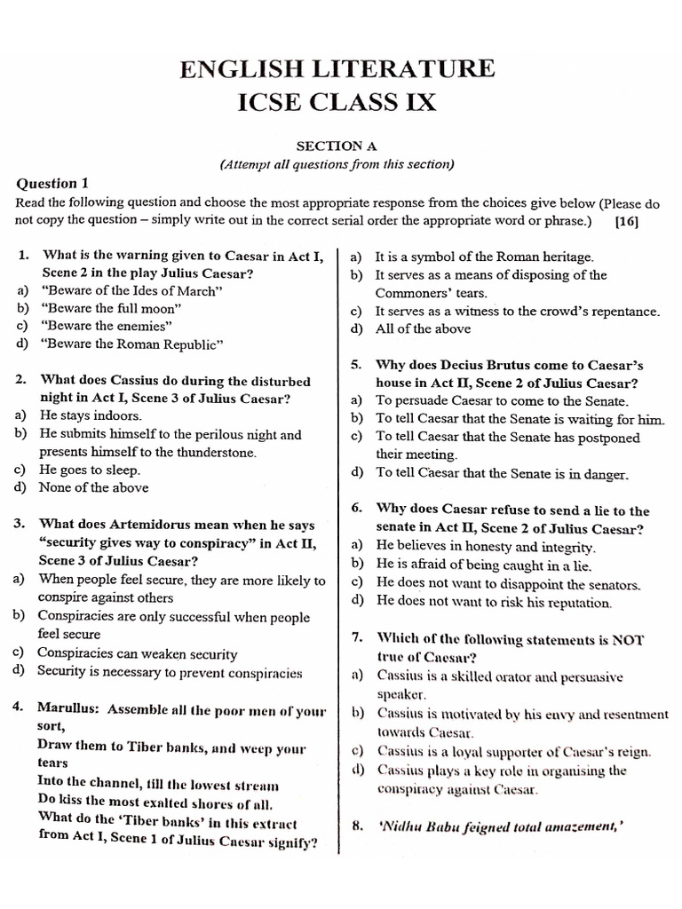 English Literature Sample Paper 1 | PDF