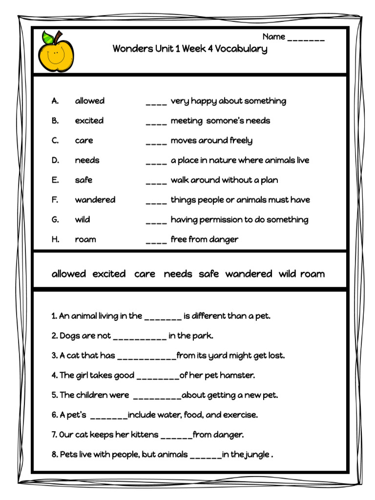 Wonders Unit 1 Week 4 Vocabulary | PDF