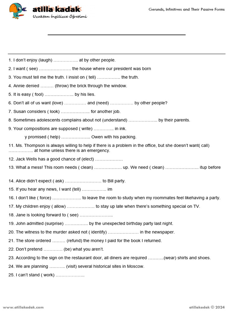 Gerunds and Infinitives Practice Exercises | PDF