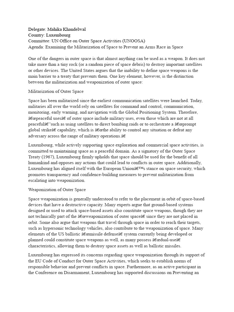 Position Paper - Agenda 2 - Delegate of Luxembourg | PDF | Global ...