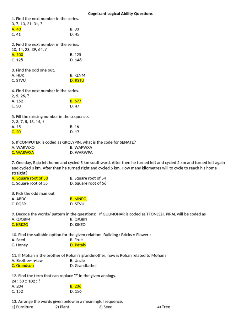 Cognizant Logical Ability Test Questions | PDF