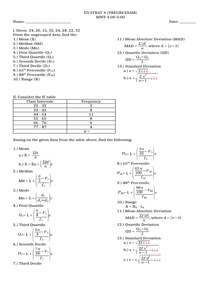 ED STRAT 4 Prelim Exam (TTH) | PDF | Descriptive Statistics