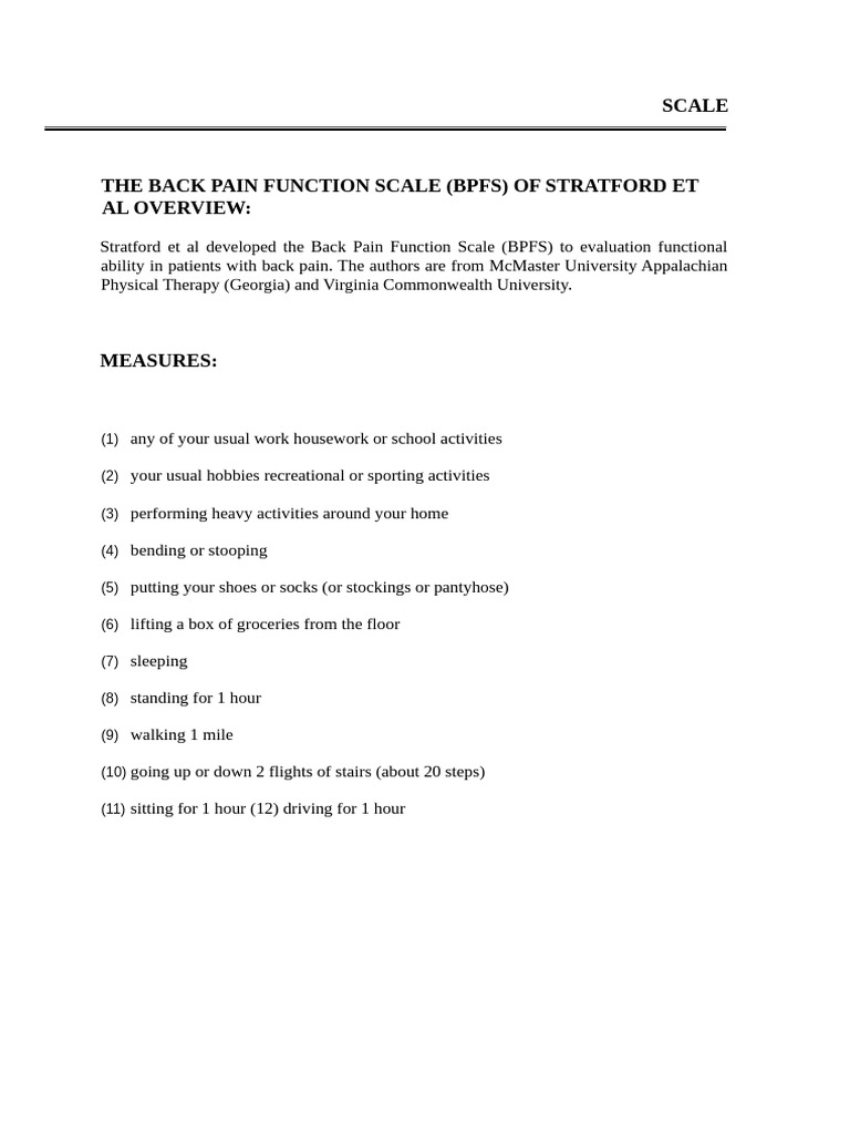 Back Pain Functional Scale. | PDF
