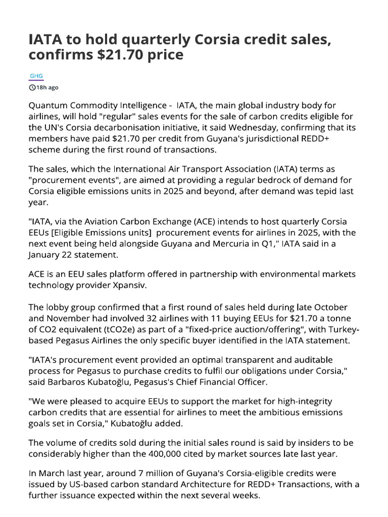 20250123_Quantum-IATA to Hold Quarterly Corsia Credit Sales, Confirms ...