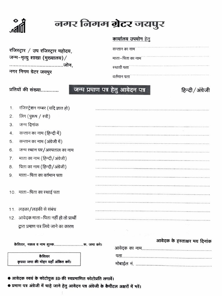 Birth Application Form | PDF