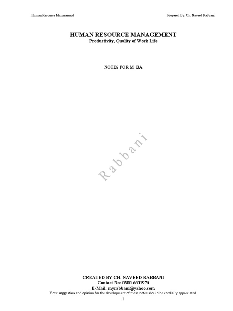 Human Resource Management Notes | PDF | Human Resource Management ...
