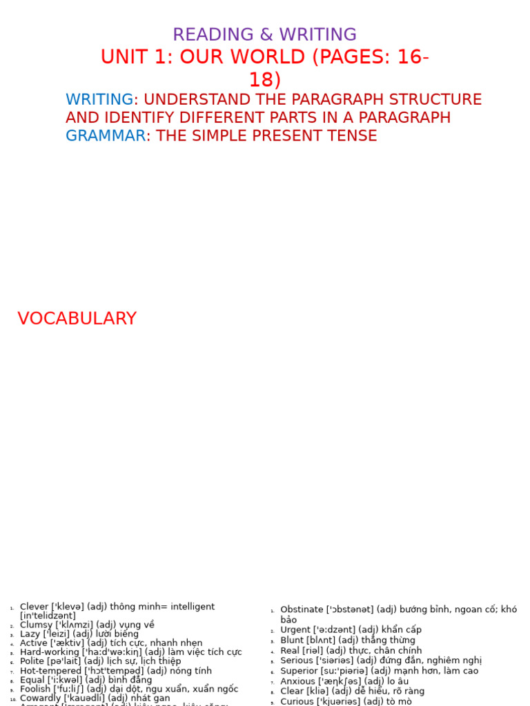 Presentation1 Week 2-1- Writing 1 | PDF | Verb | Grammatical Number