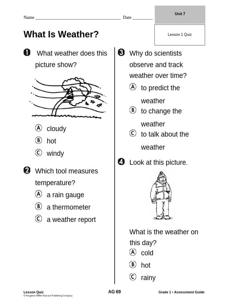 Grade 1 Weather Quiz Assessment | PDF