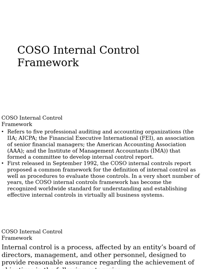 COSO Internal Control Framework Overview | PDF | Internal Control | Internal Audit